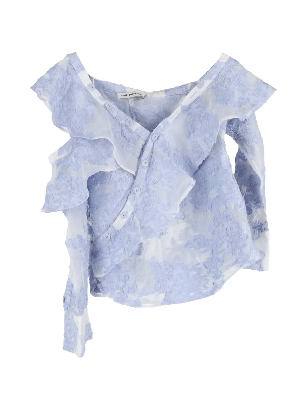 Self-Portrait Floral Ruffled Asymmetrical Top | Blue | FARFETCH