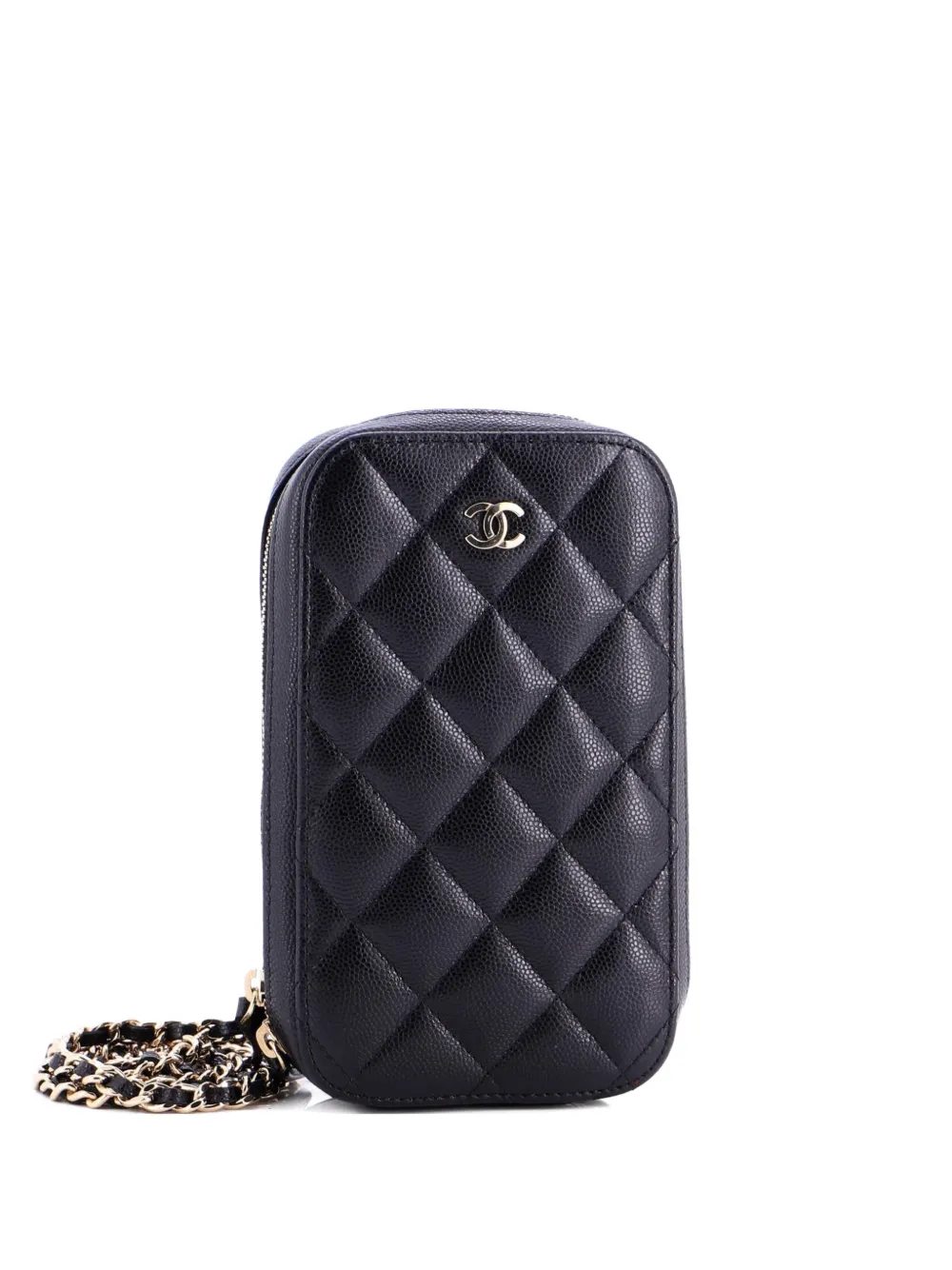 CHANEL Pre-Owned Zip Around Phone Case With Chain Quilted Caviar ...