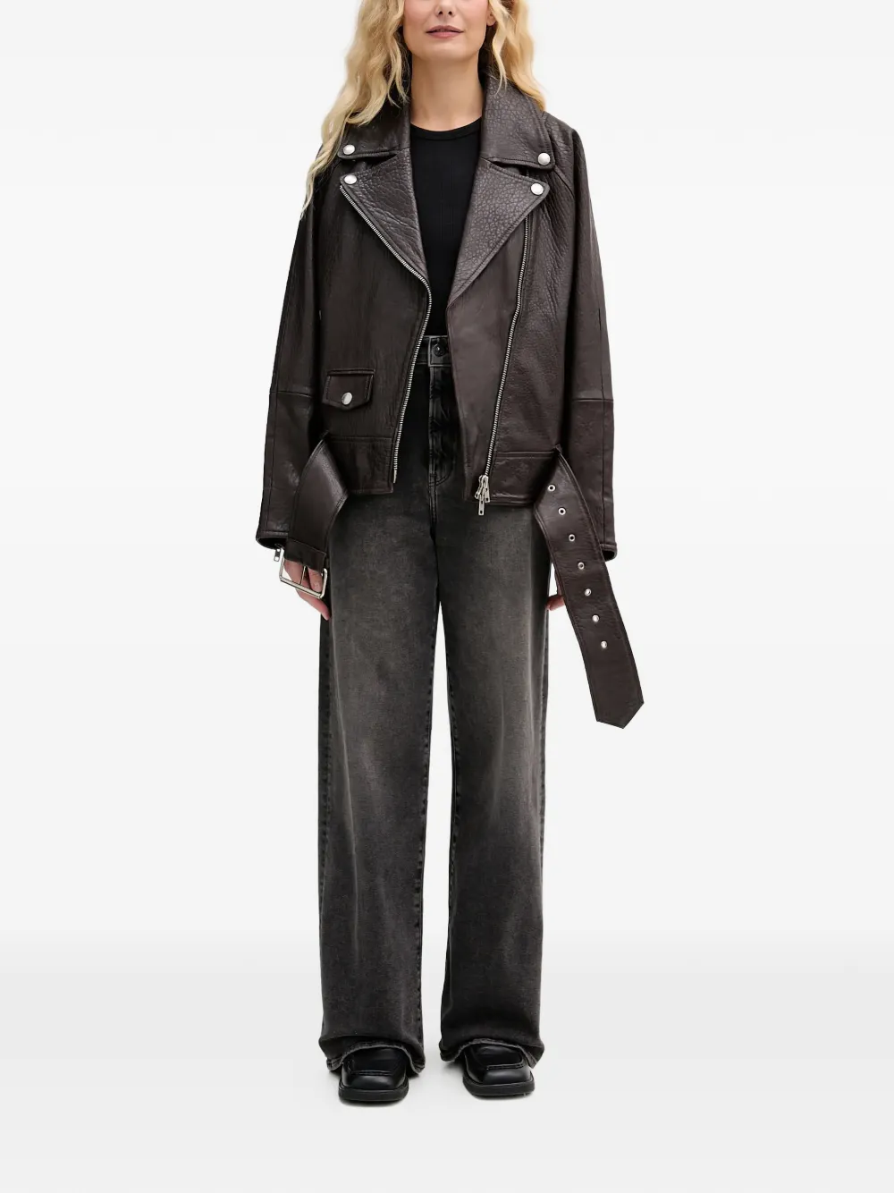 STAND STUDIO Belt Biker Jacket | 褐色 | FARFETCH CN