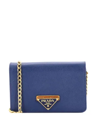 Prada Pre-Owned Flip Lock Clutch Saffiano 皮质小号搭链单肩钱包 | 蓝色 | FARFETCH CN