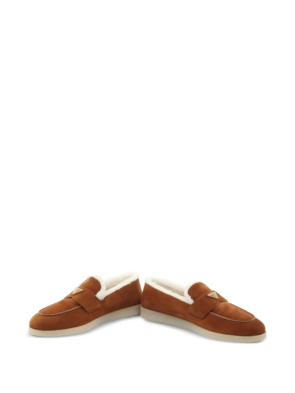 Prada Pre-Owned logo标牌皮毛一体乐福鞋（2020年代典藏款） | 褐色 | FARFETCH CN