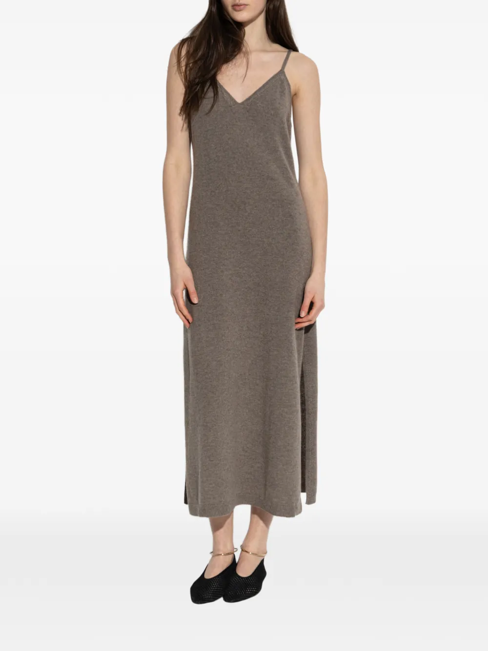Lisa Yang Marlie V-neck Midi Dress | Brown | FARFETCH