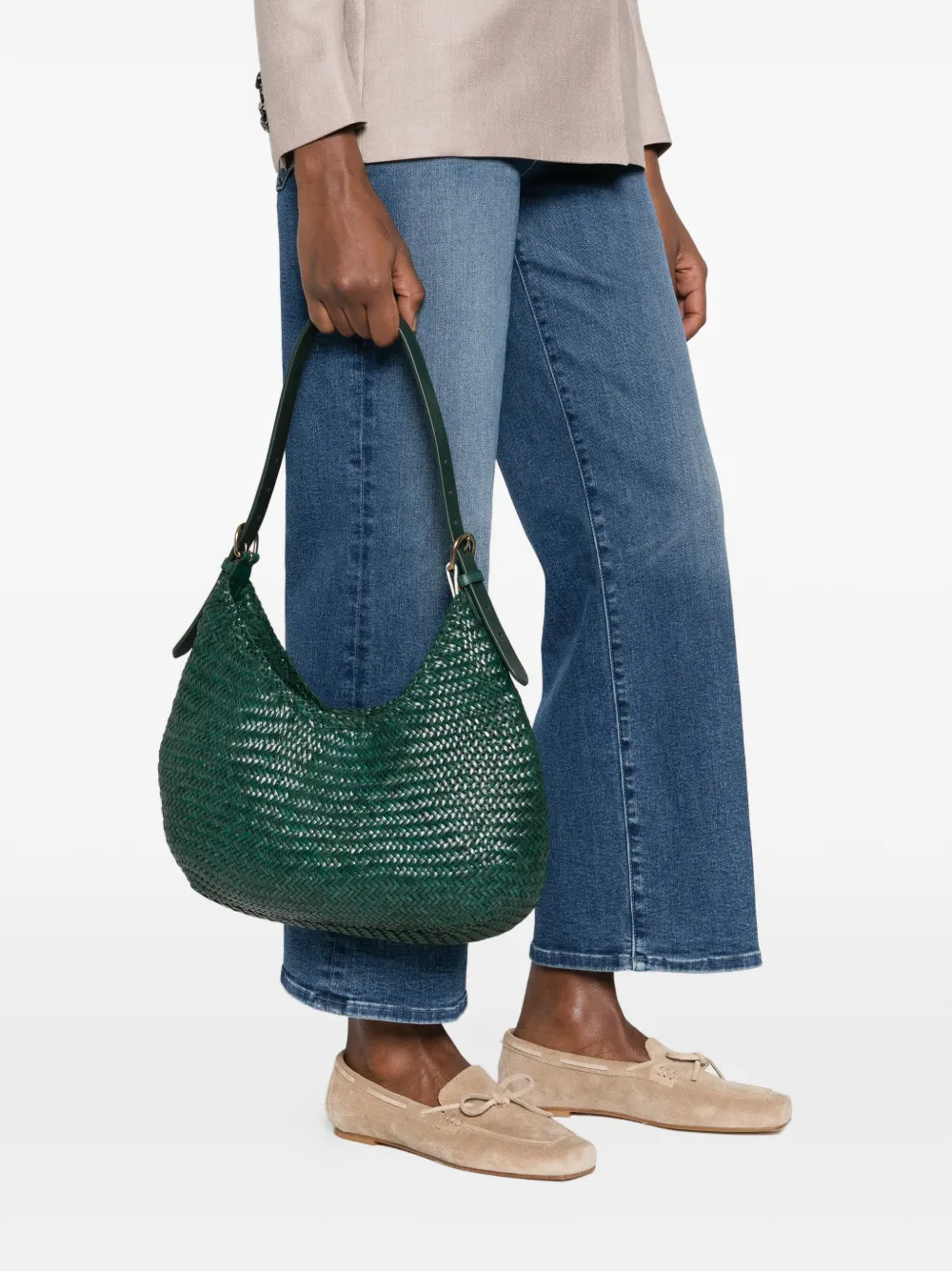 DRAGON DIFFUSION Luna Mezza Woven top-handle Tote Bag | Green | FARFETCH CA