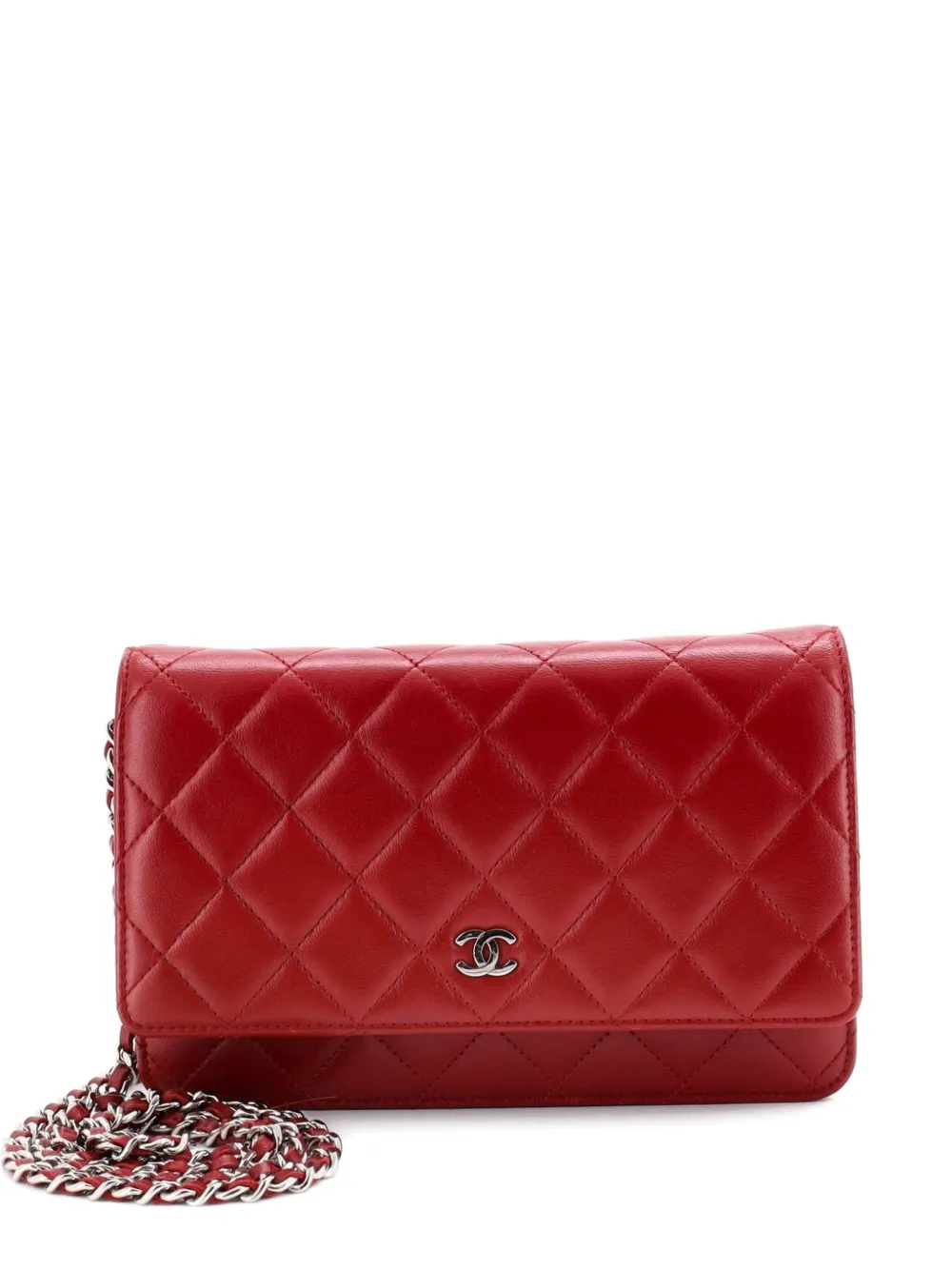 CHANEL Pre-Owned Wallet On Chain Quilted Lambskin Crossbody Bag | Red ...