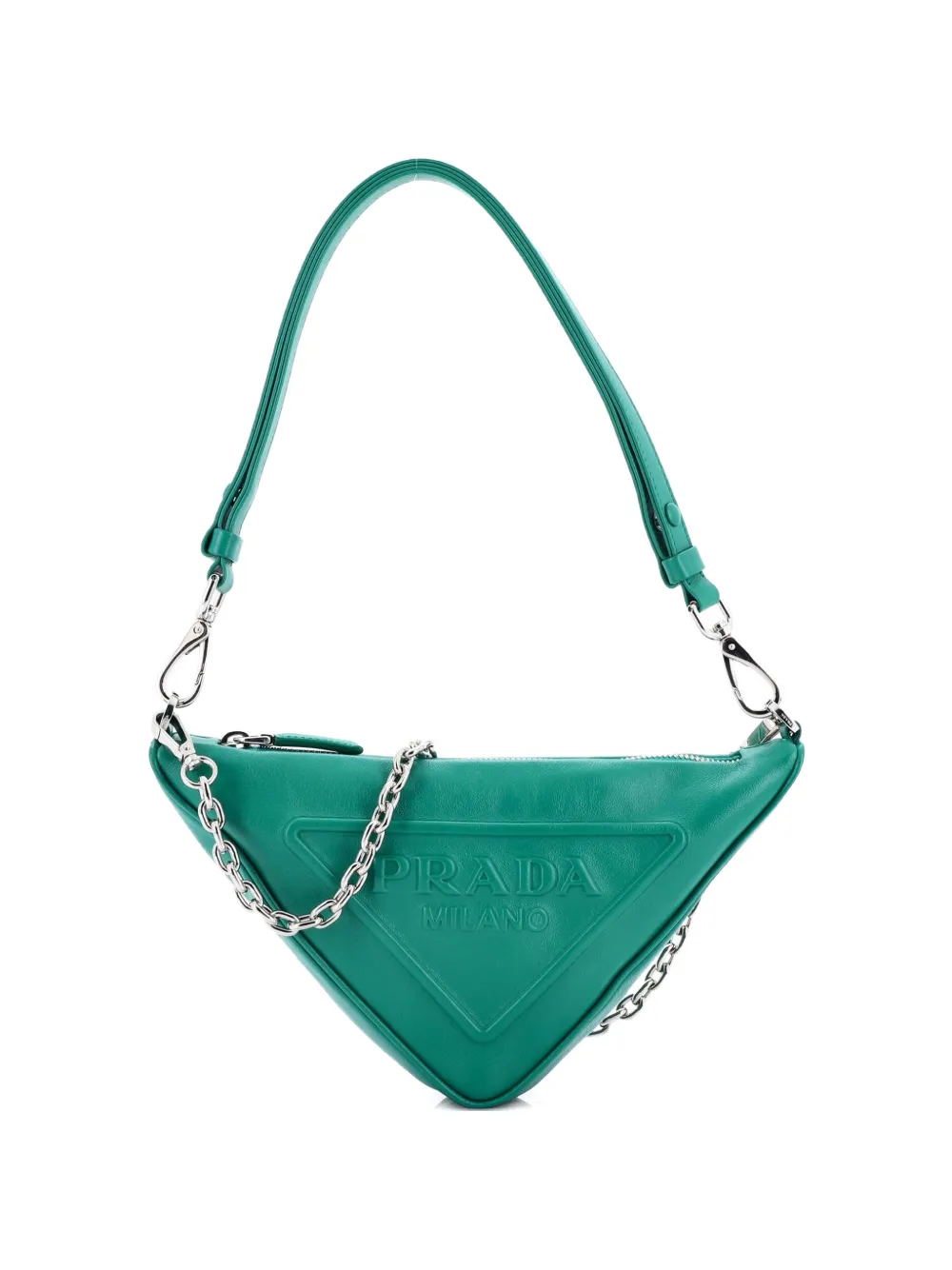 Prada Pre-Owned Triangle Logo Zip Chain Embossed Leather Small ...