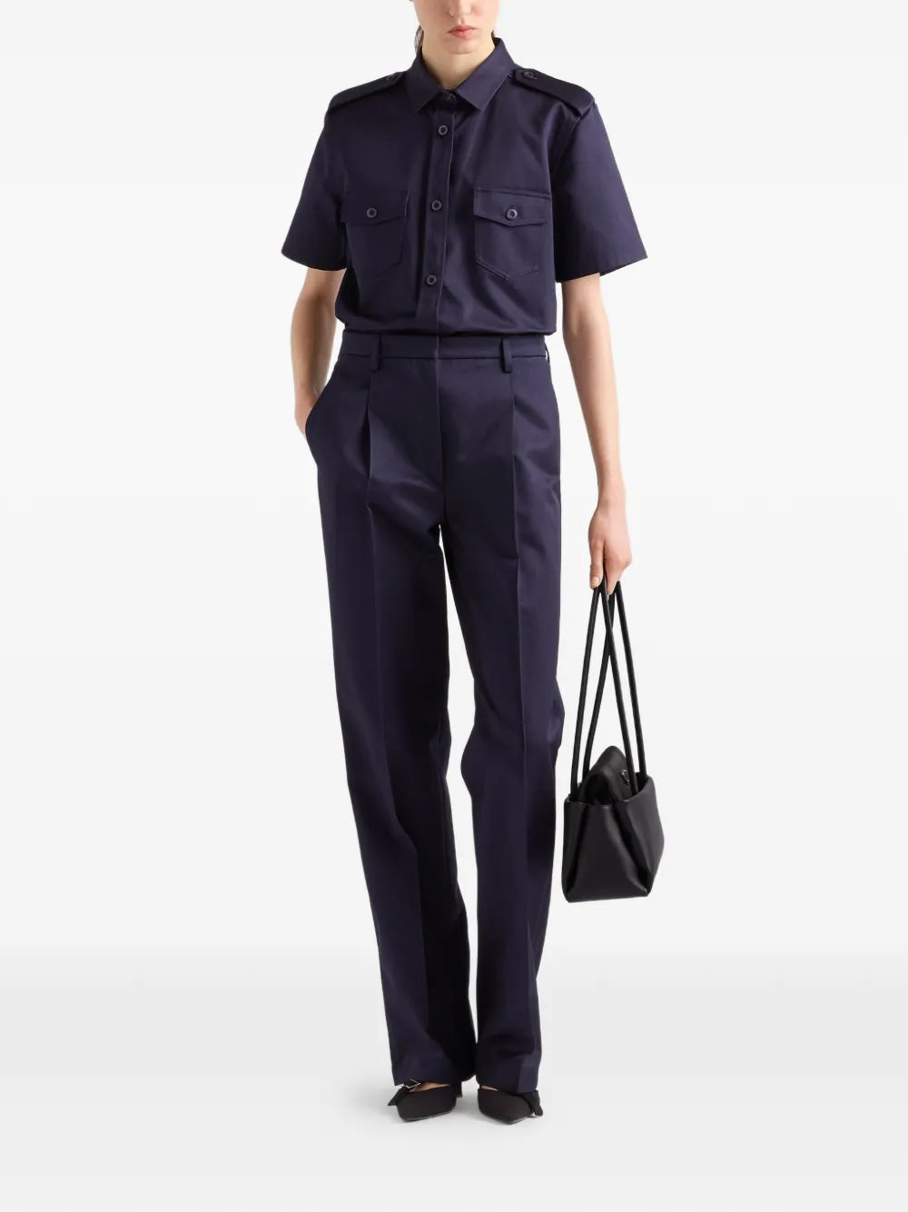 Prada flapped-pocket short-sleeve Shirt | 蓝色 | FARFETCH CN