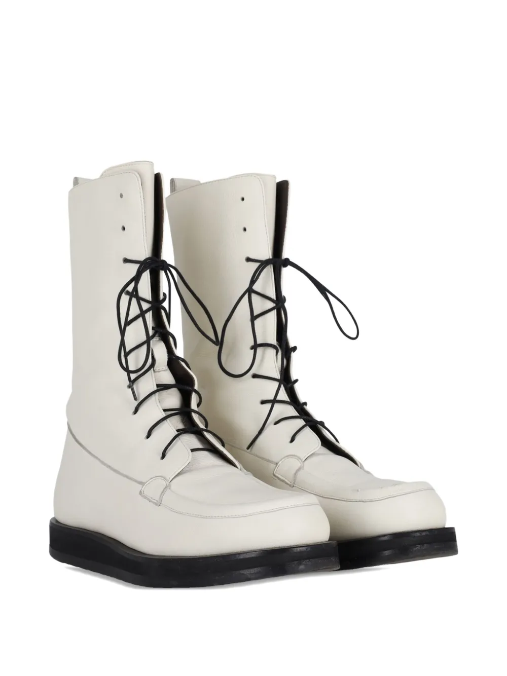 The Row Pre-Owned Patty lace-up Leather Boots | White | FARFETCH CA