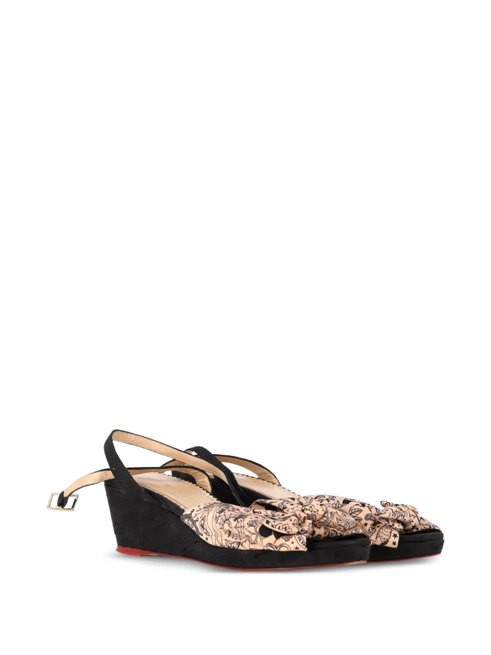 Charlotte Olympia Printed bow-detail Wedge Sandals | Neutrals | FARFETCH