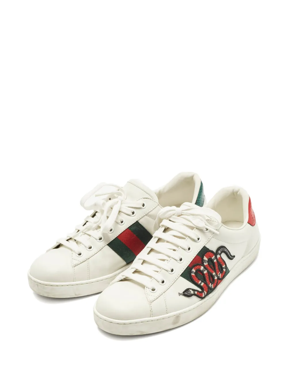 Gucci Pre-Owned Leather snake-embroidered Sneakers | White | FARFETCH ZA