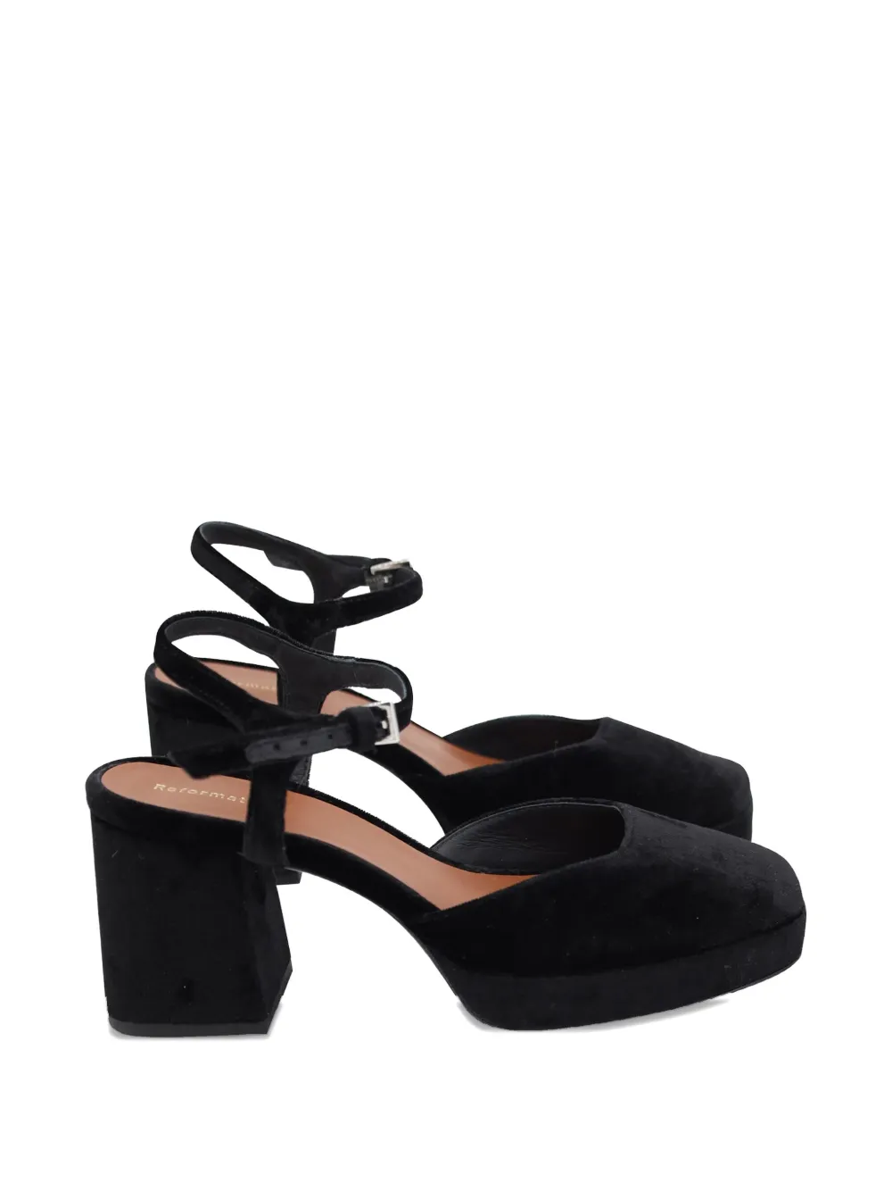 Reformation Mirasol Platform Velvet Pumps | Black | FARFETCH