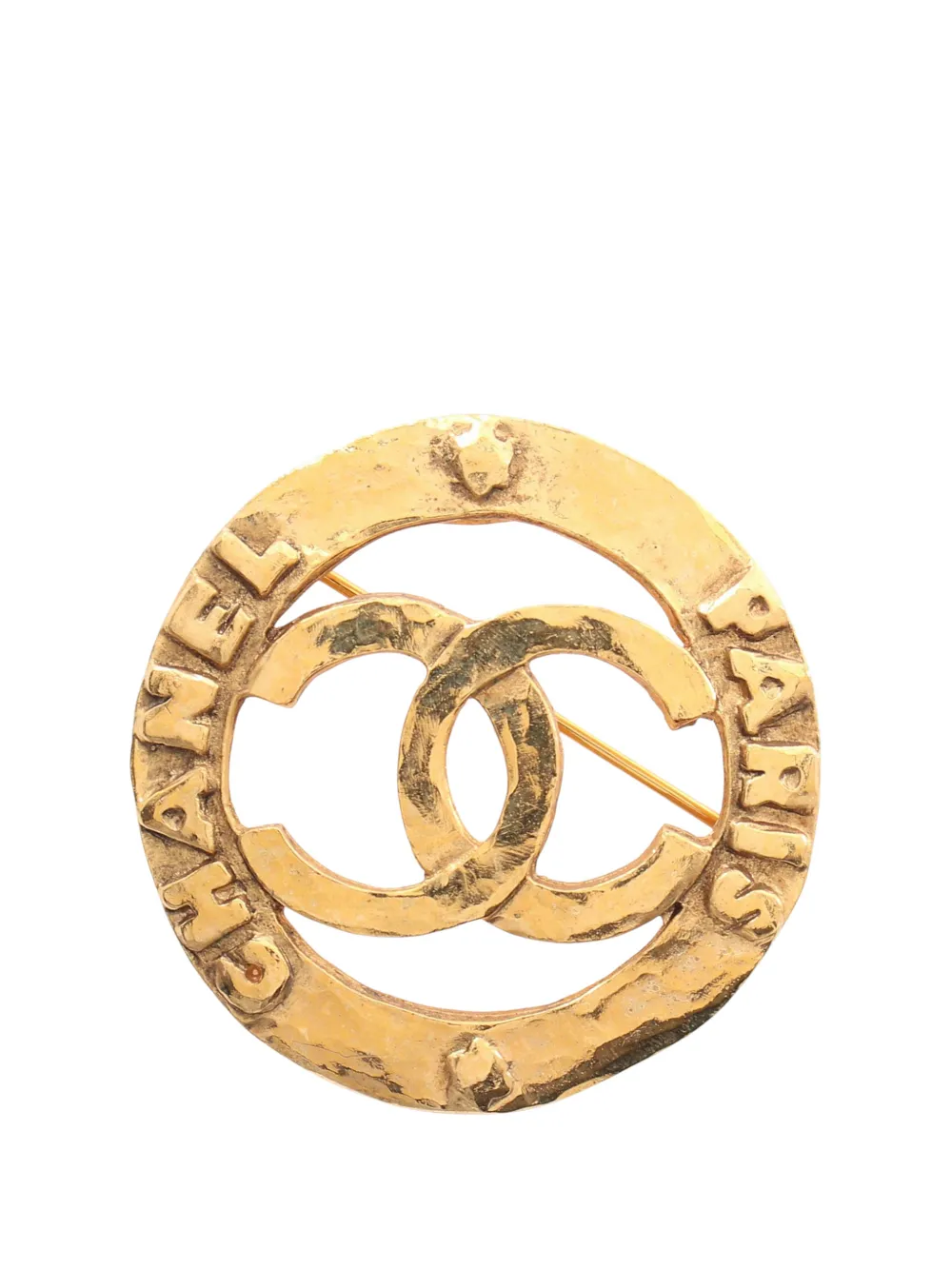CHANEL Pre-Owned 1980-1990 CC Gold Plated Round Brooch Costume Brooch ...