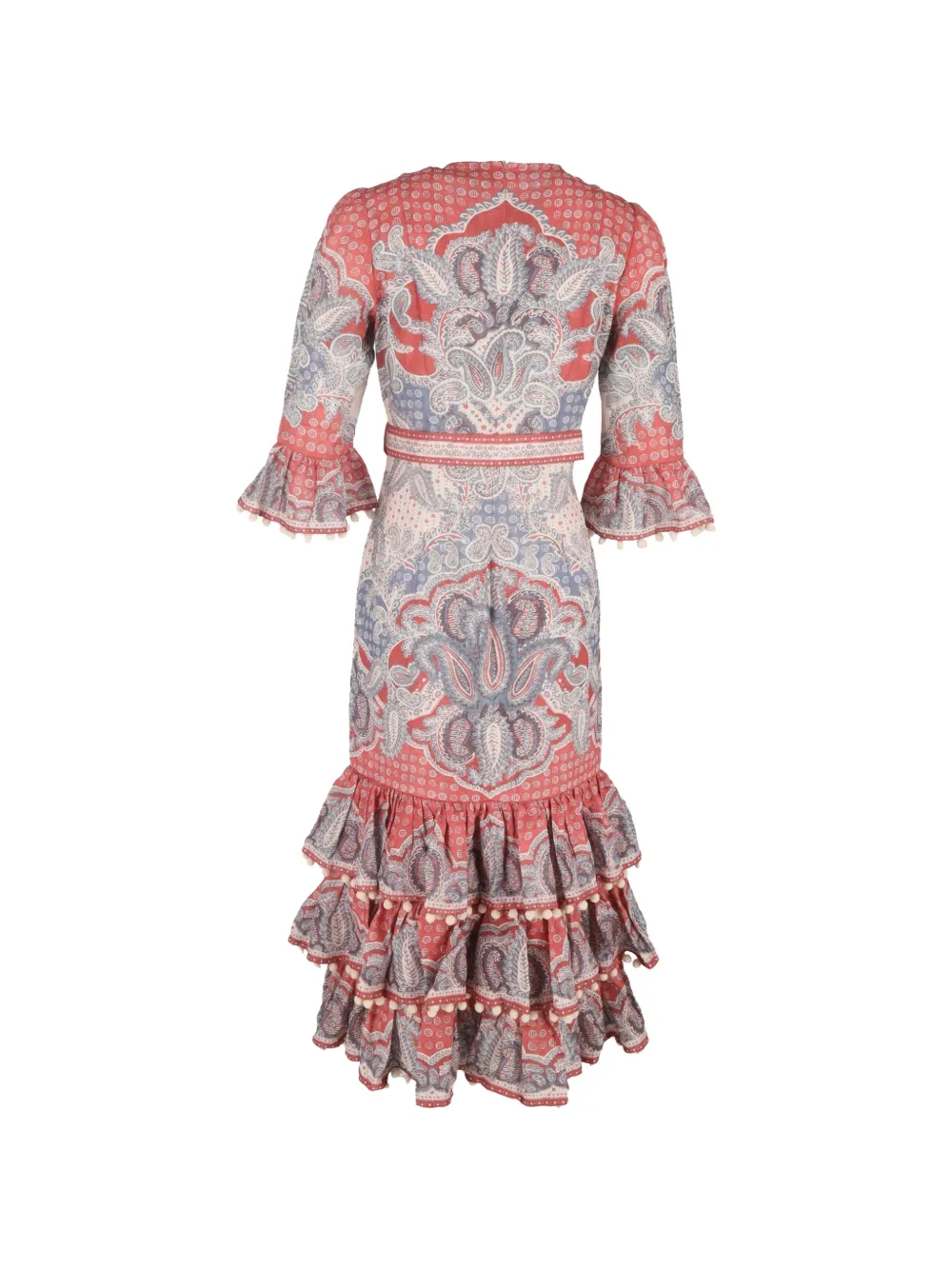 ZIMMERMANN Belted paisley-print Tiered Dress | レッド | FARFETCH JP