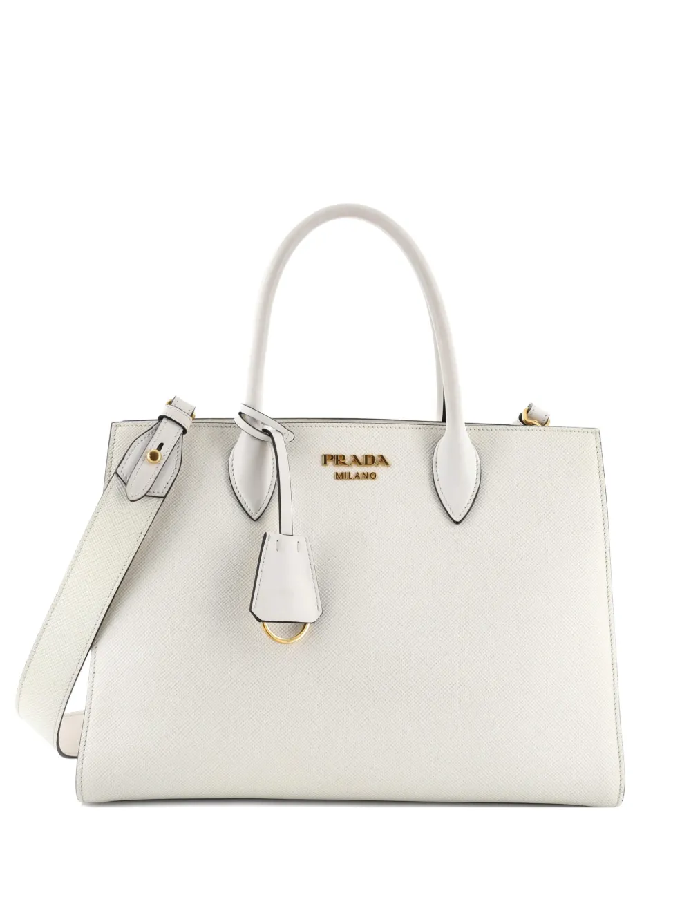 Prada Pre-Owned Side Pleat Saffiano Leather Large Tote Bag | White ...