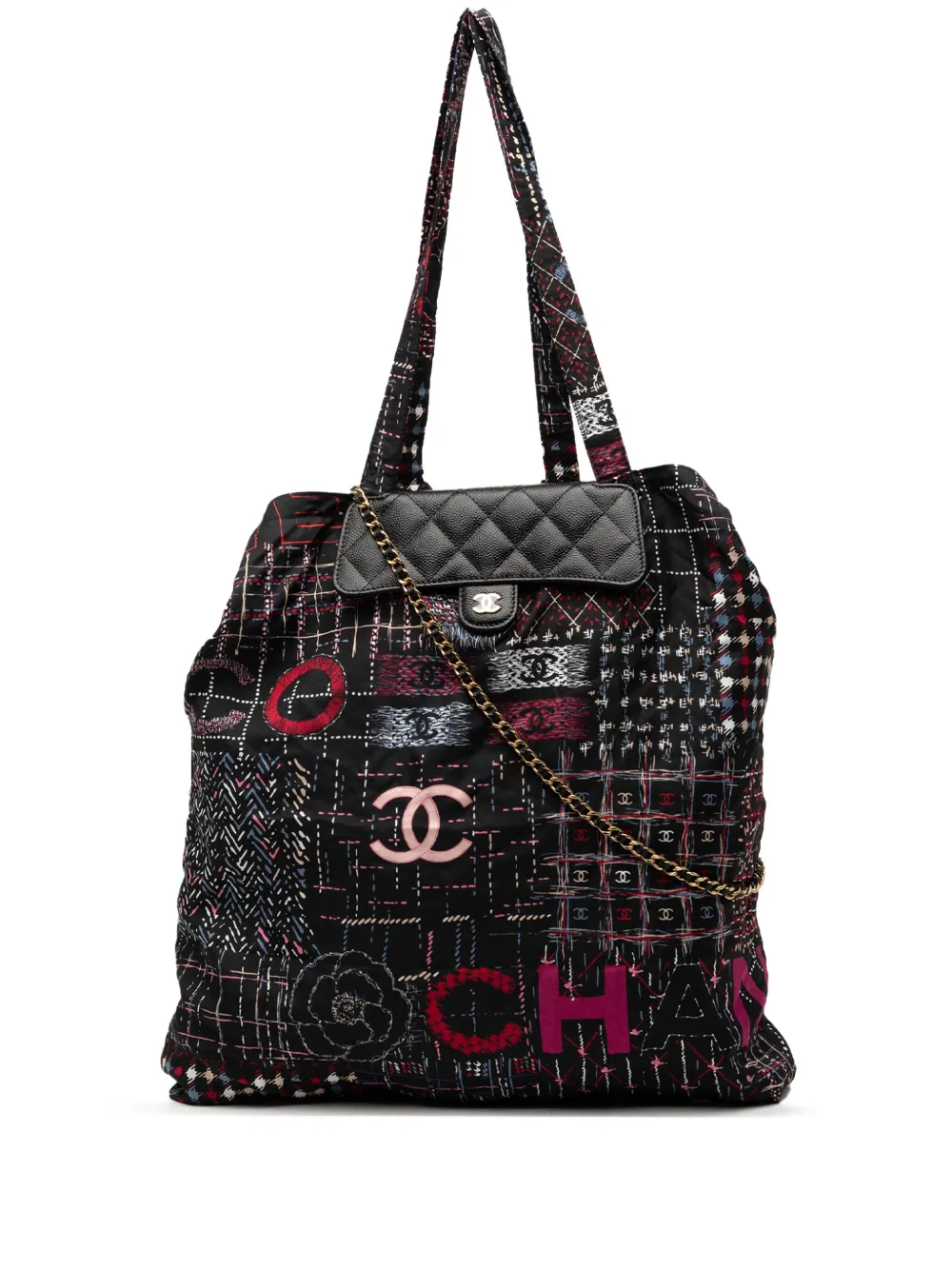 CHANEL Pre-Owned 2021-2025 Nylon Graffiti Foldable Shopping In Caviar ...
