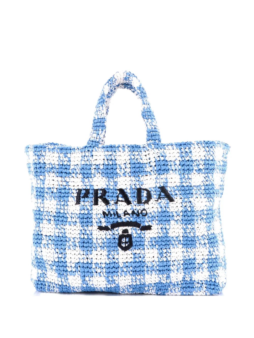 Prada Pre-Owned Logo Raffia Large Tote Bag | Blue | FARFETCH