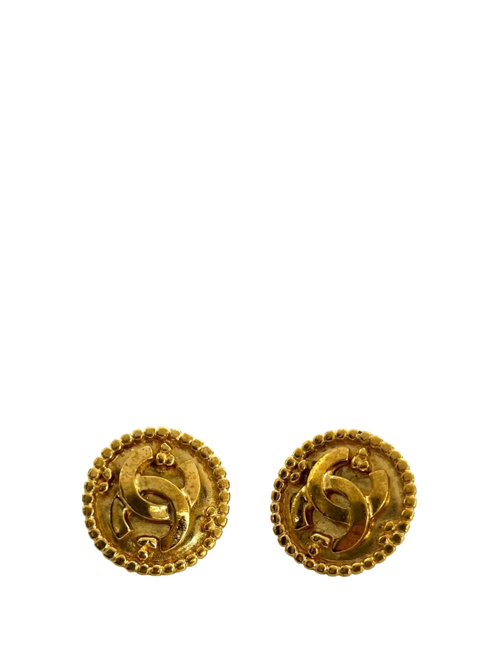 CHANEL Pre-Owned 1996 CC Gold Plated Button Clip On Earrings Costume ...