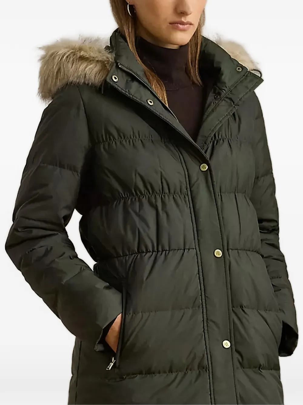 Lauren Ralph Lauren Chamarra Con Botones y Ribete De Pelo | Verde ...