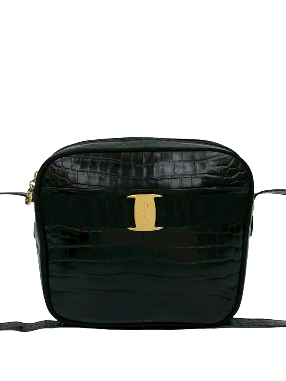 Ferragamo Pre-Owned 2000-2025 Croc Embossed Calfskin Vara Crossbody Bag ...