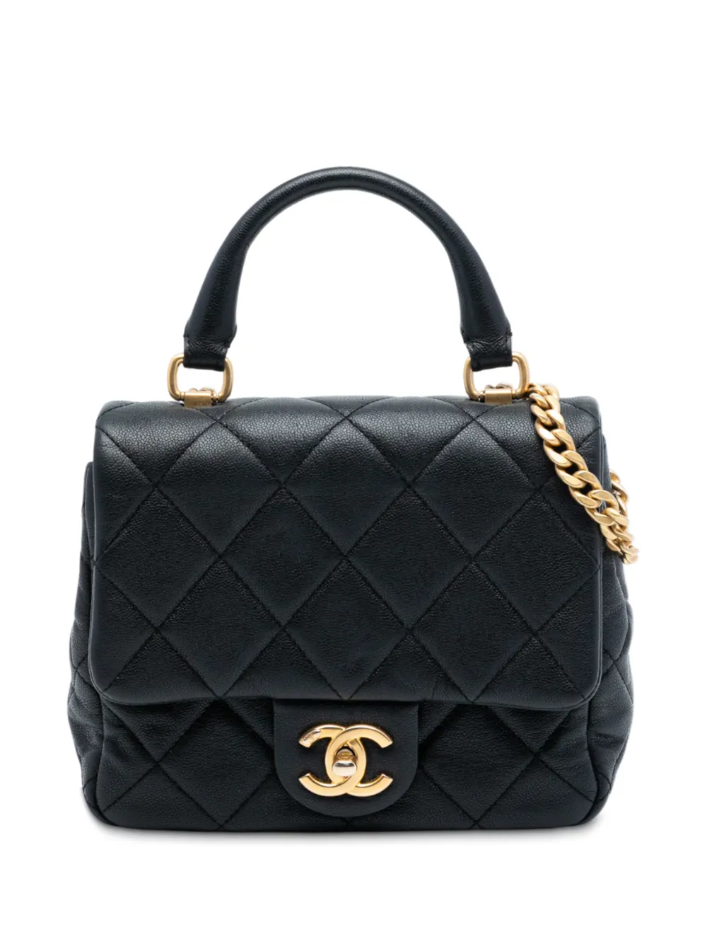 CHANEL Pre-Owned 2021-2025 Mini Quilted Caviar Top Handle Flap Satchel ...