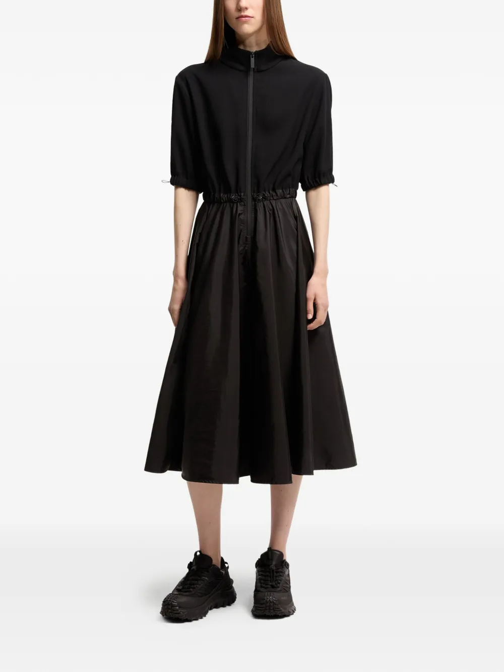 Moncler Logo Patch Midi Dress | Black | FARFETCH