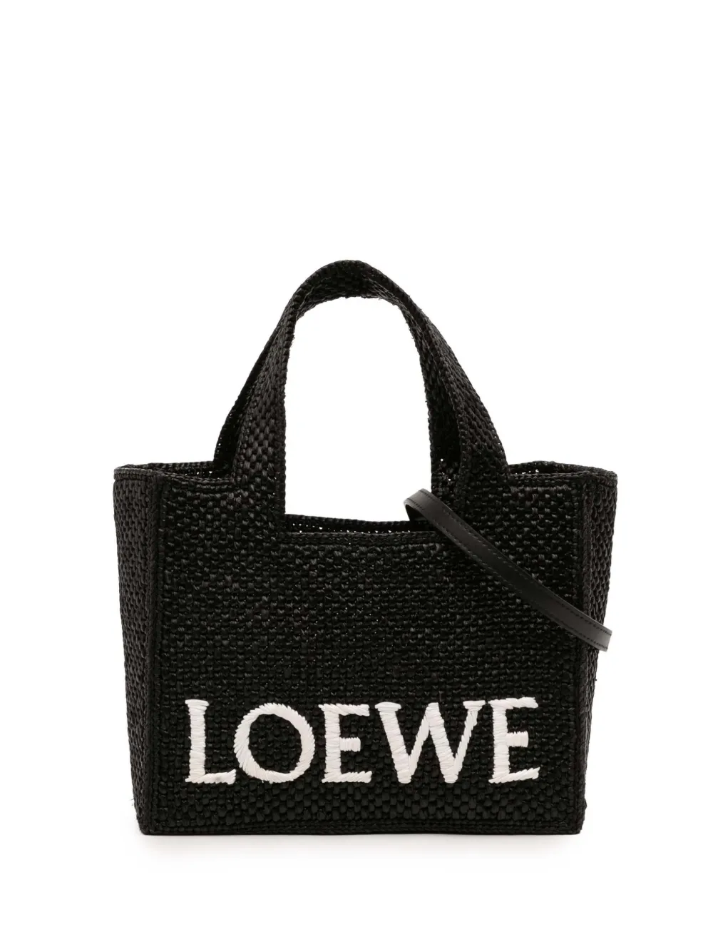 Loewe Pre-Owned 2024 Small Raffia Font Tote Satchel | Black | FARFETCH