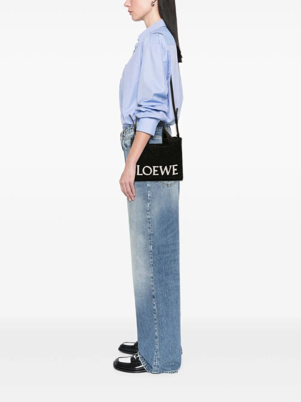 Loewe Pre-Owned 2024 Small Raffia Font Tote Satchel | Black | FARFETCH