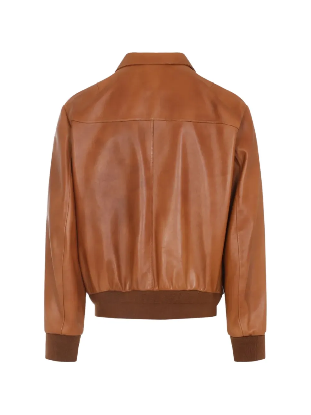 Ralph Lauren Purple Label Ribbed Leather Bomber Jacket | Brown | FARFETCH