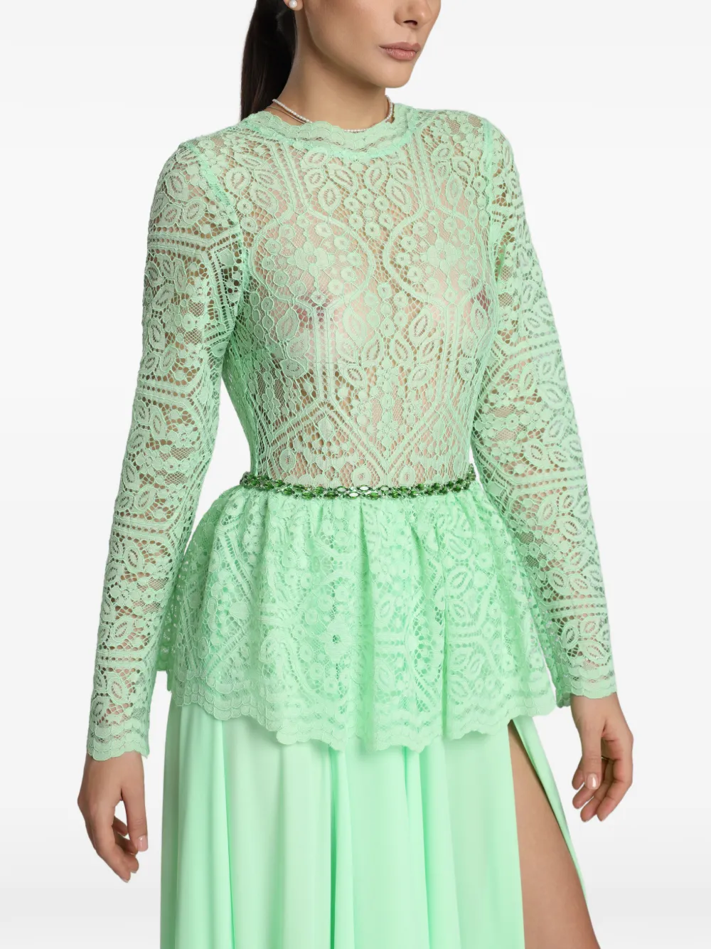 MIAU By Clara Rotescu Venus lace-detail Peplum Maxi Dress | Green ...