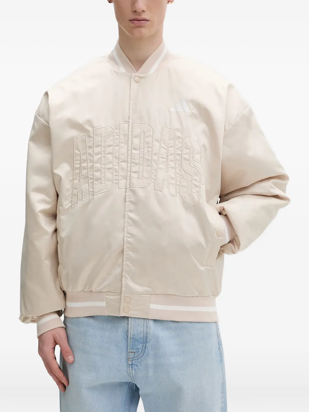 Adidas Stadium logo-lettering Bomber Jacket | Neutrals | FARFETCH
