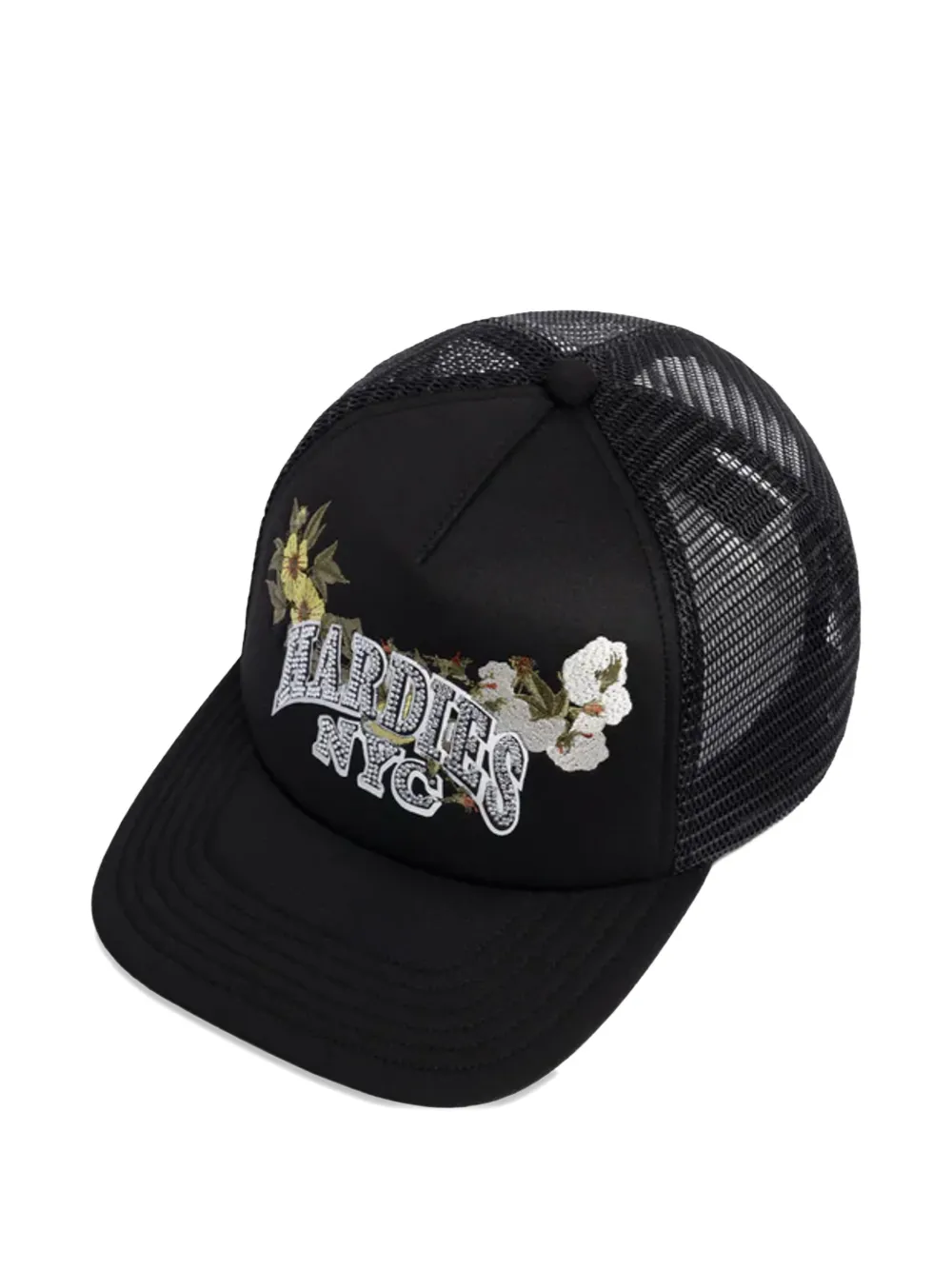 Denim Tears x Hardies NYC floral-embroidered Trucker Cap | Black ...