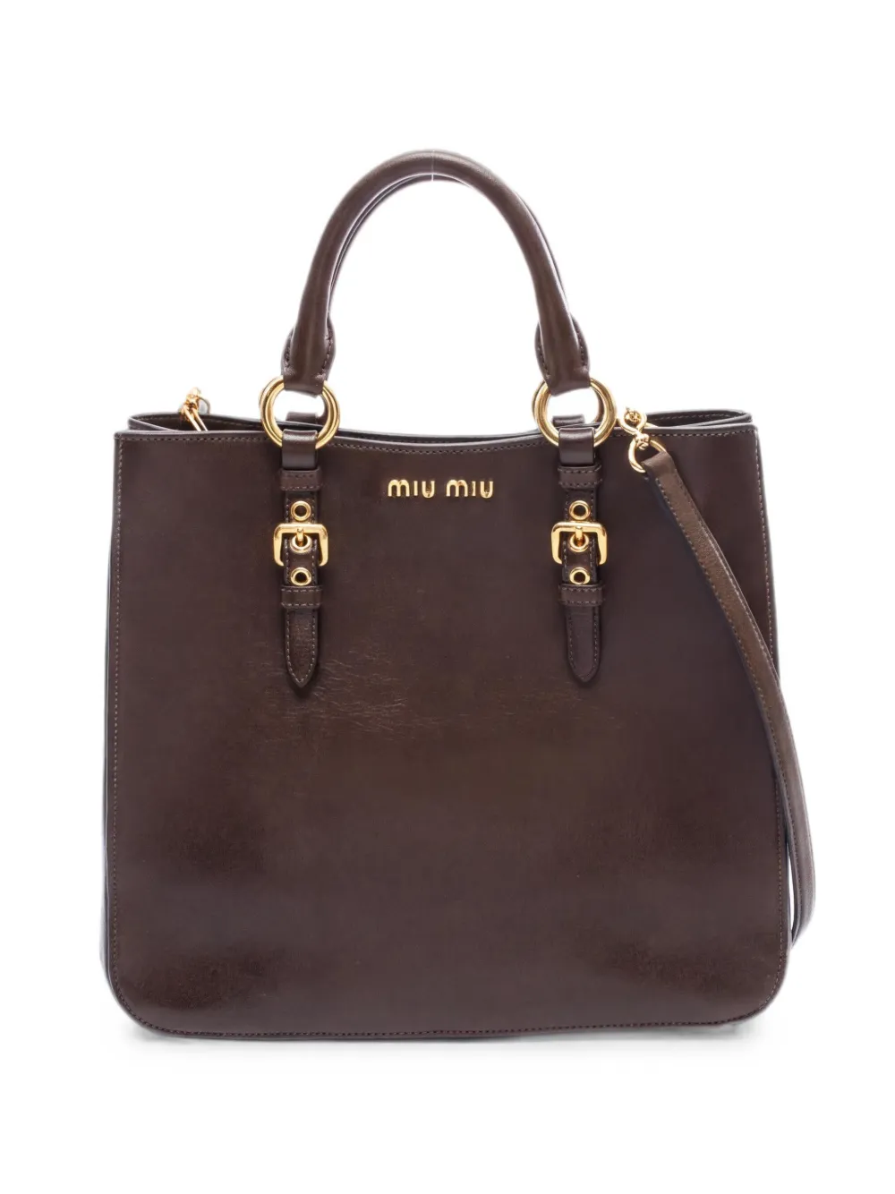 Miu Miu Pre-Owned Madras Leather two-way Handbag | Brown | FARFETCH