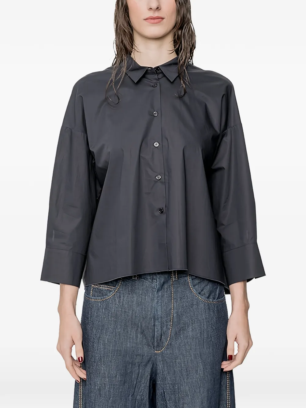 SUSANNE BOMMER Relaxed Fit Gathered Blouse | Grey | FARFETCH CA