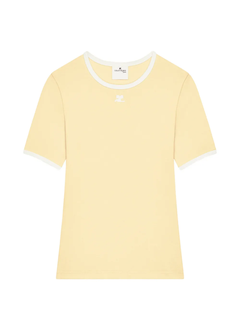 Courrèges logo-embroidered contrast-trim T-shirt | Yellow | FARFETCH