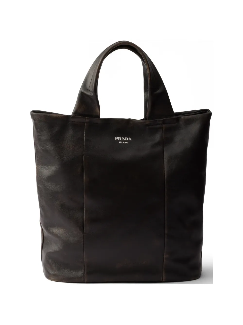Prada Distressed Nappa Leather Tote Bag | Brown | FARFETCH