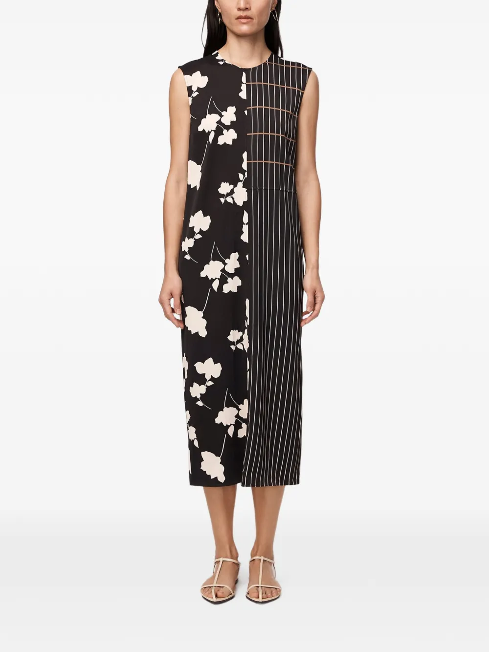 Another Tomorrow Abito Gessato a Fiori | Nero | FARFETCH IT