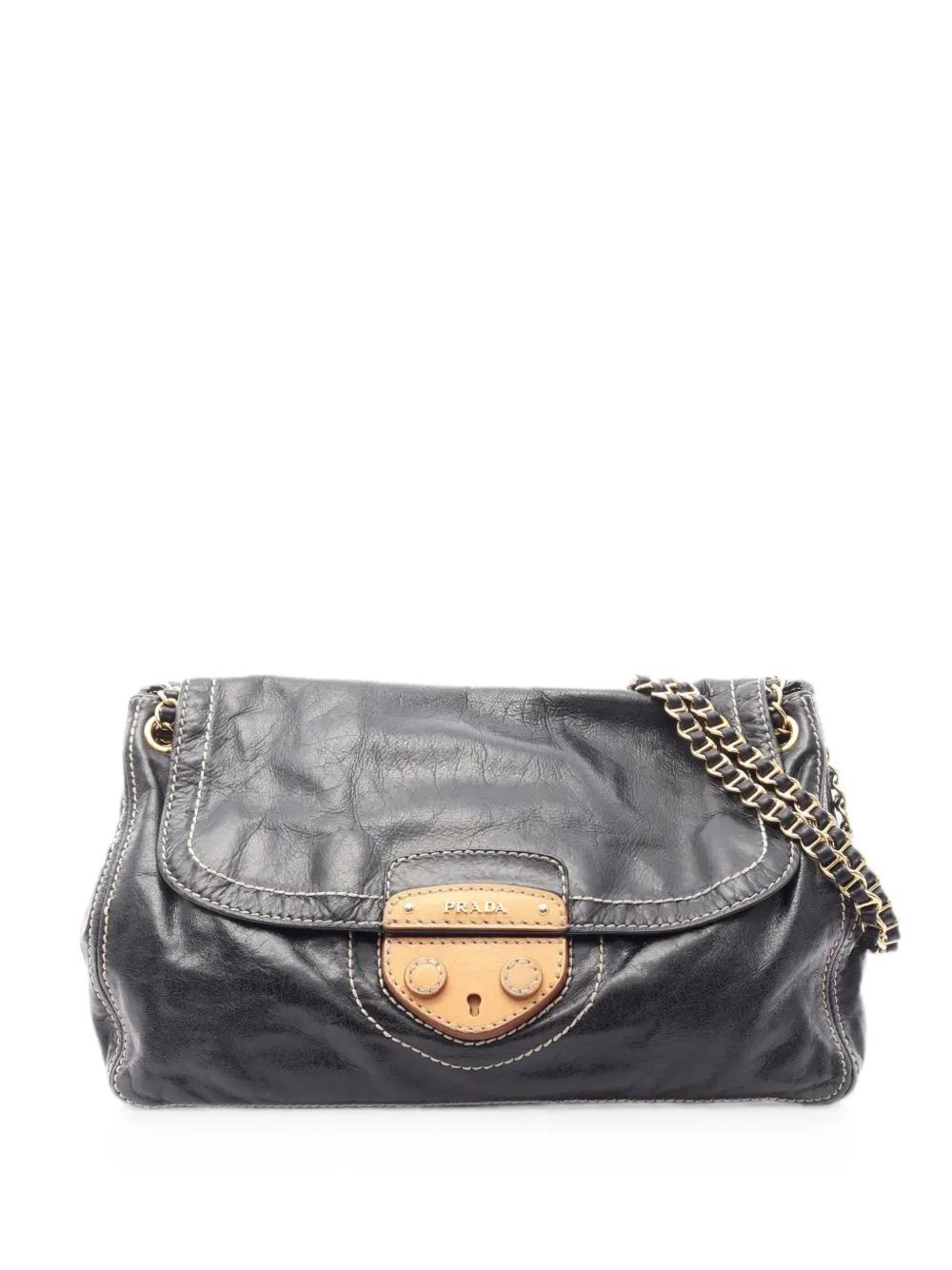 Prada Pre-Owned 2000s Vitello Shine Chain Shoulder Bag | Black | FARFETCH