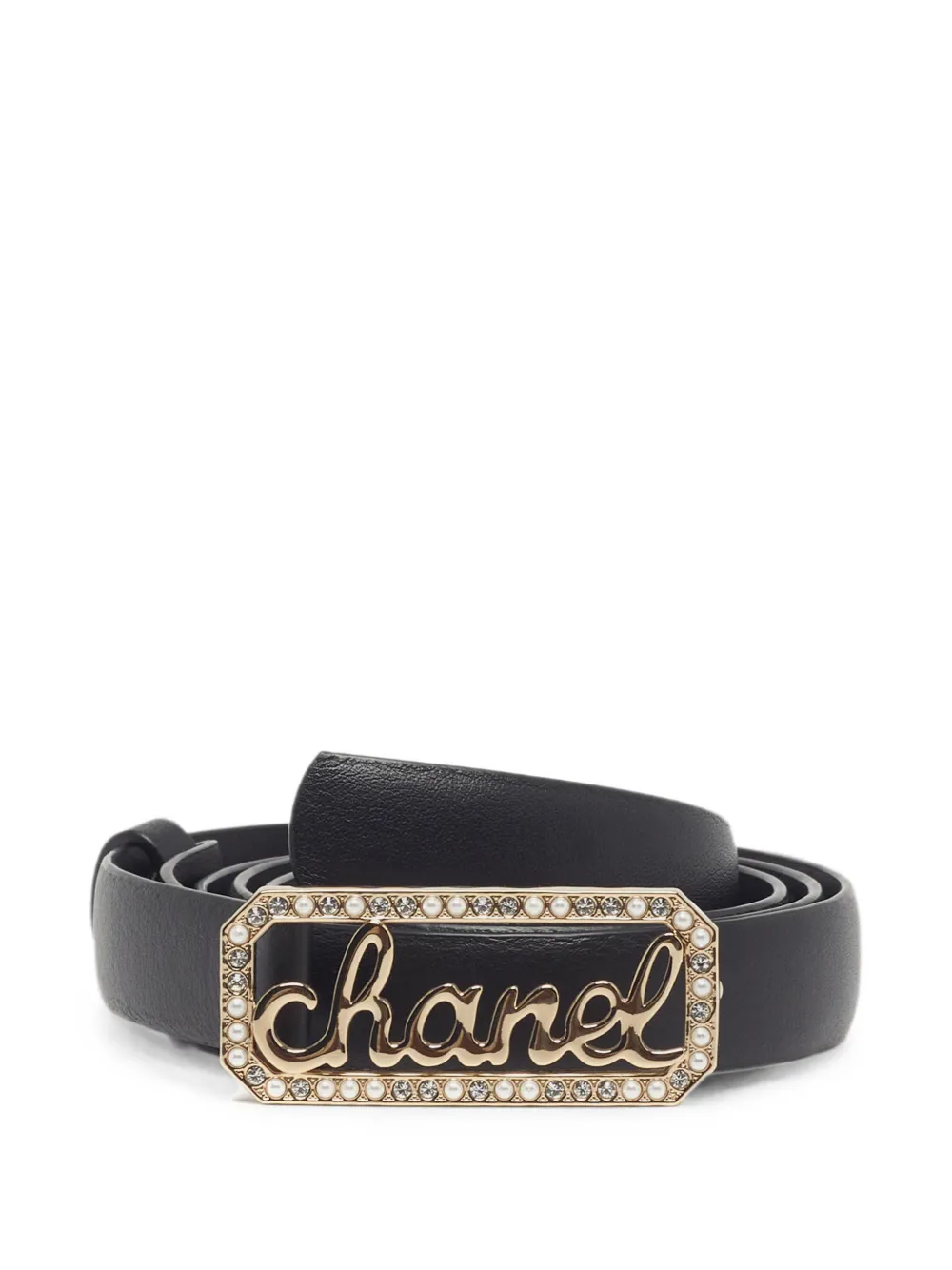 CHANEL Pre-Owned Logo pearl-embellished Belt | Black | FARFETCH