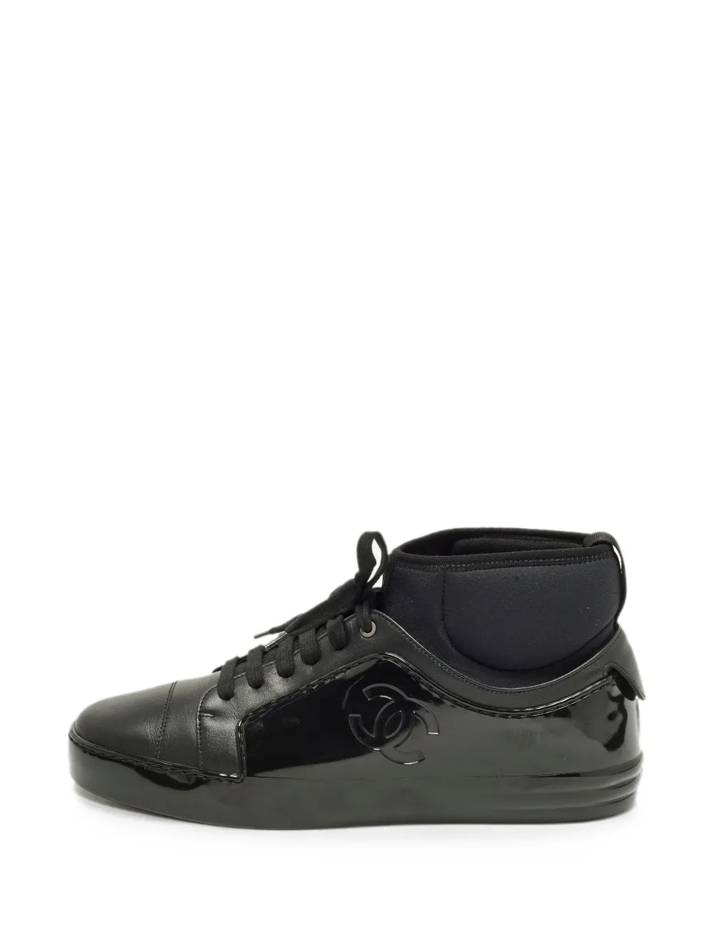 CHANEL Pre-Owned logo-detail mid-top Sneakers | Black | FARFETCH