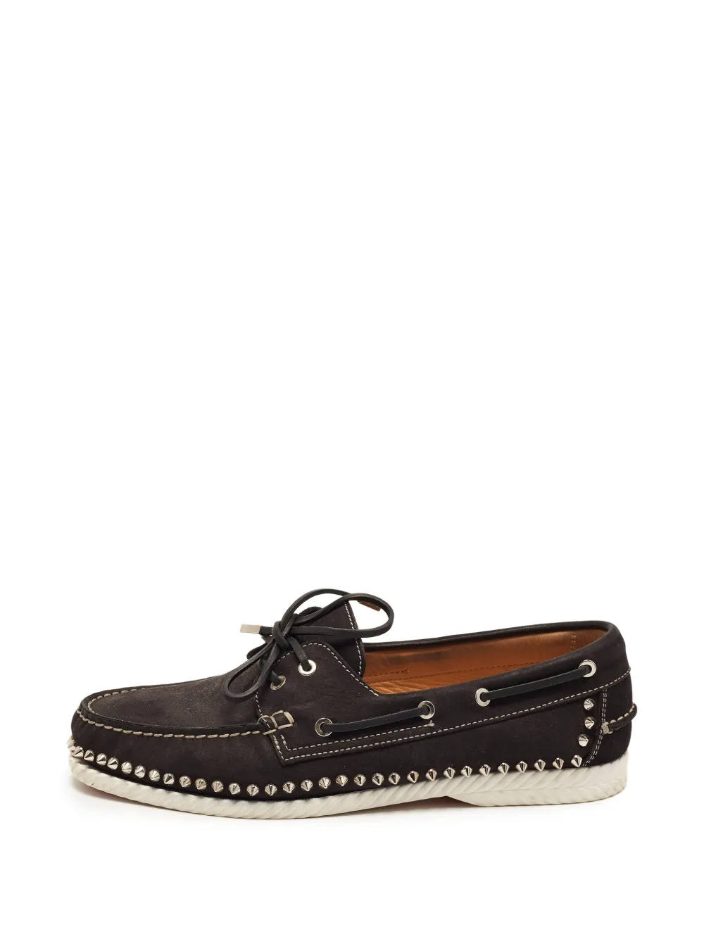 Christian Louboutin Pre-Owned Steckel Spiked Leather Boat Shoes | Black ...