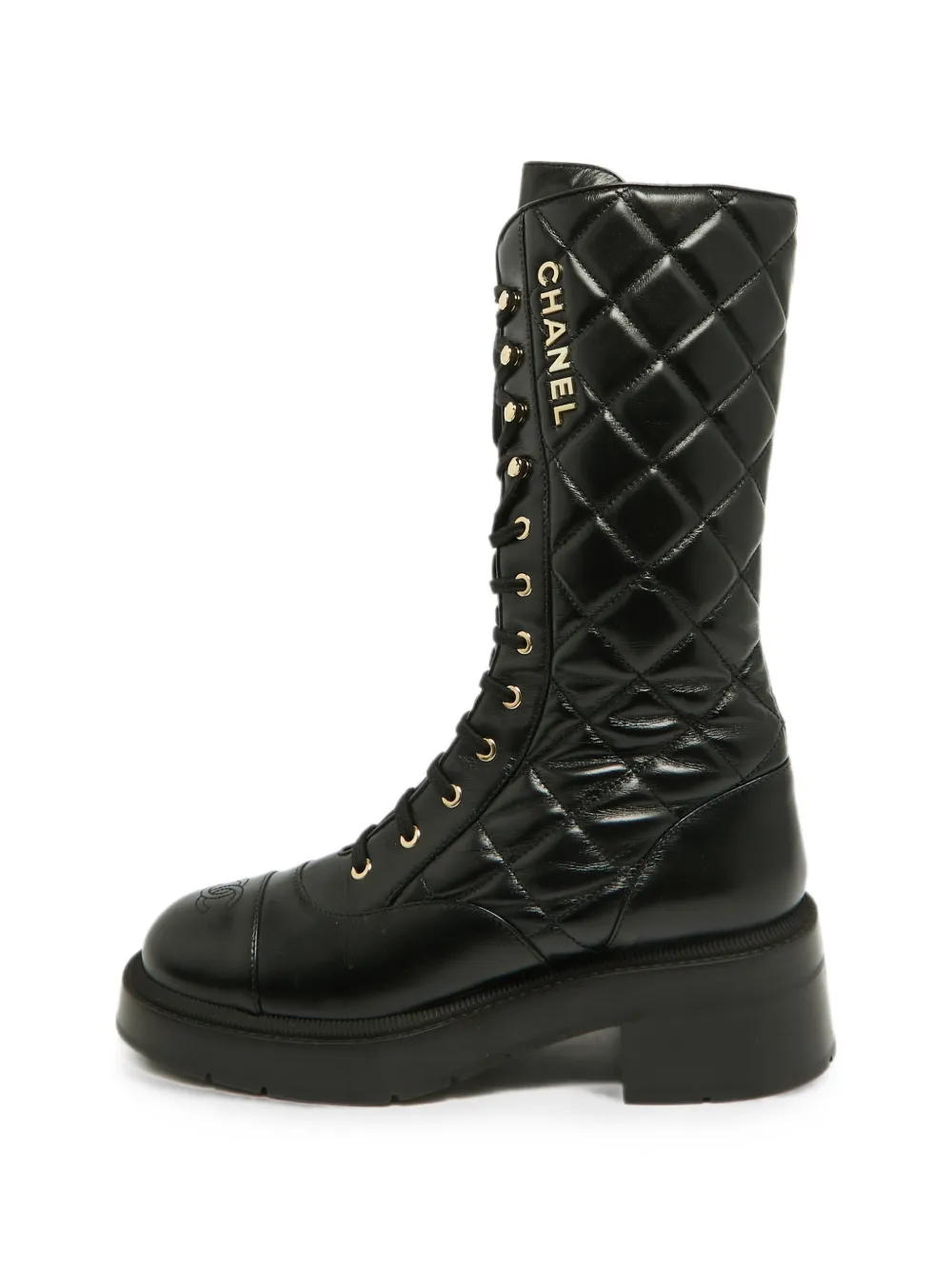CHANEL Pre-Owned Quilted CC-logo Combat Boots | Black | FARFETCH