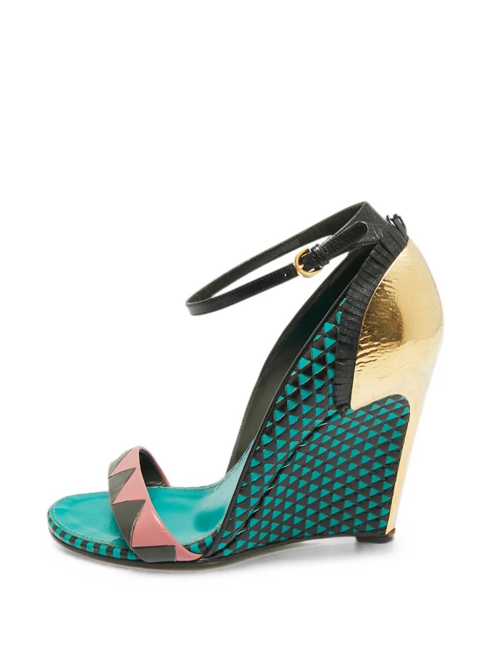 Sergio Rossi geometric-pattern ankle-strap Wedge Sandals | ゴールドトーン ...