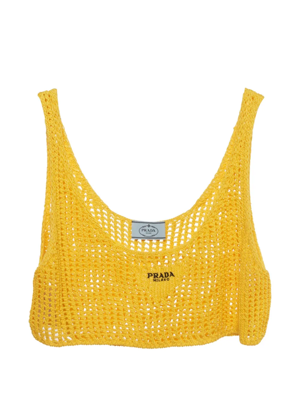 Prada Pre-Owned logo-embroidered crochet-knit Crop Top | イエロー | FARFETCH JP