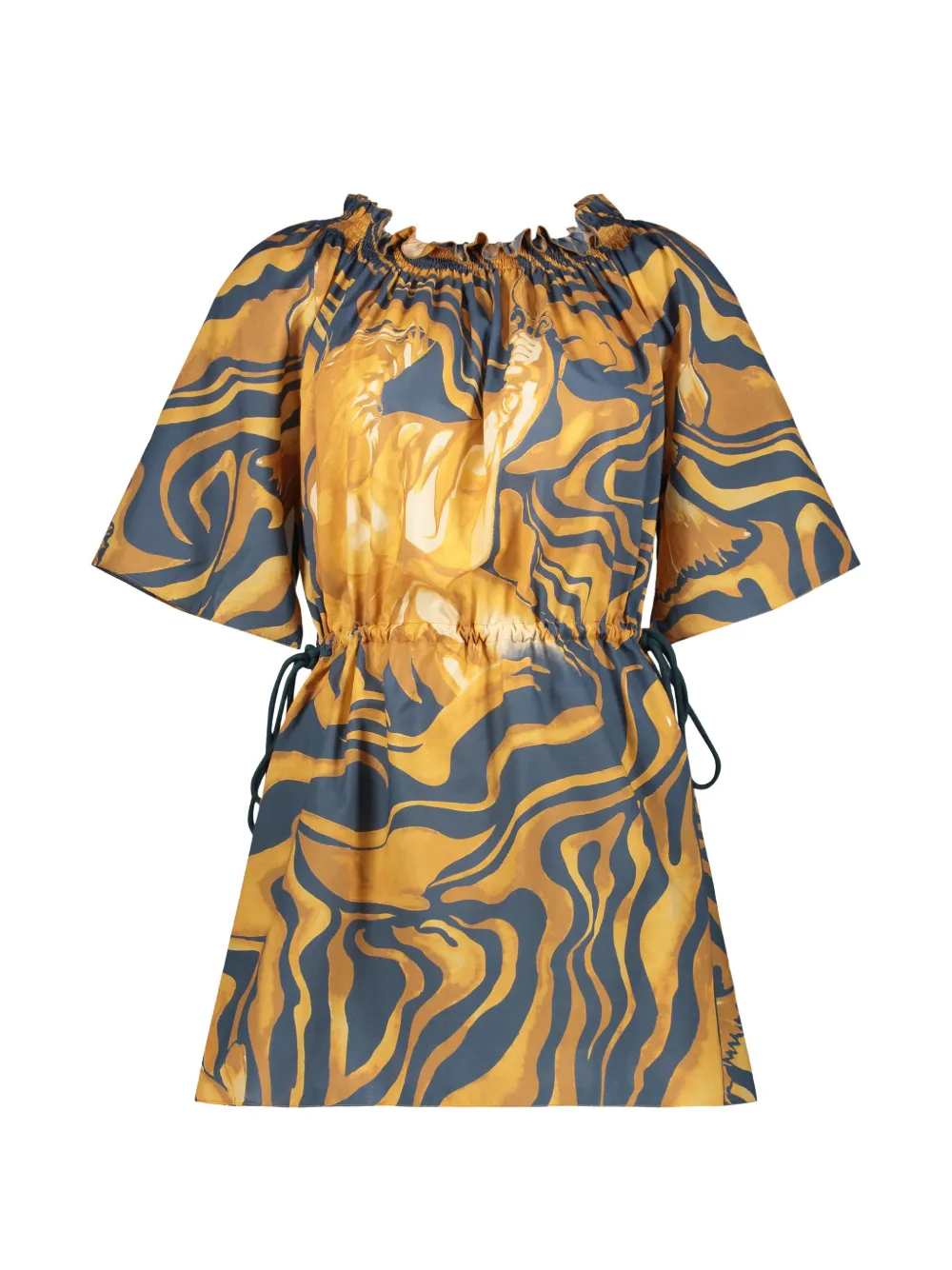 Alberta Ferretti abstract-print drawstring-waist Mini Dress | Yellow ...