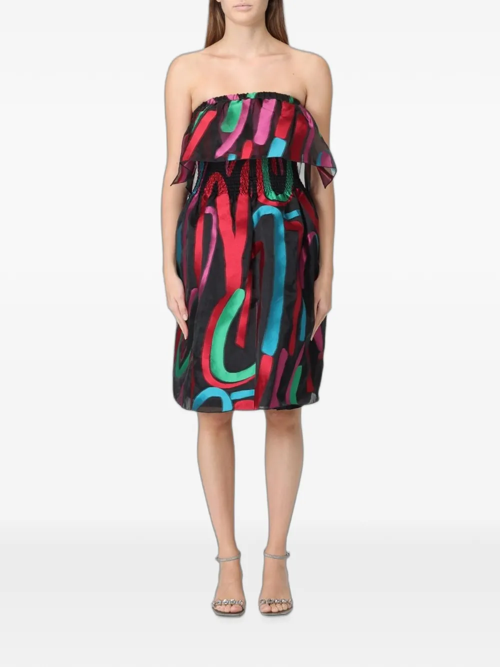 Emporio Armani abstract-pattern Bustier Mini Dress | ブラック | FARFETCH JP