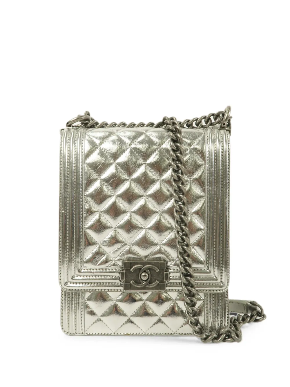 CHANEL Pre-Owned Quilted North South Boy Shoulder Bag | Silver | FARFETCH