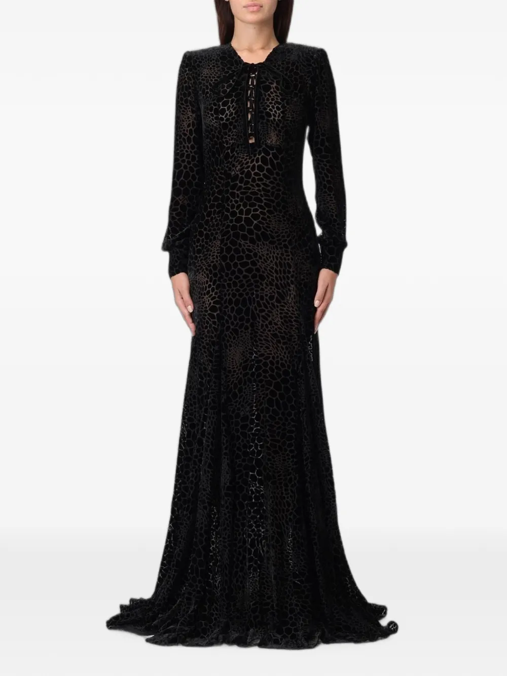 Elisabetta Franchi leopard-pattern lace-up Maxi Dress | Black | FARFETCH