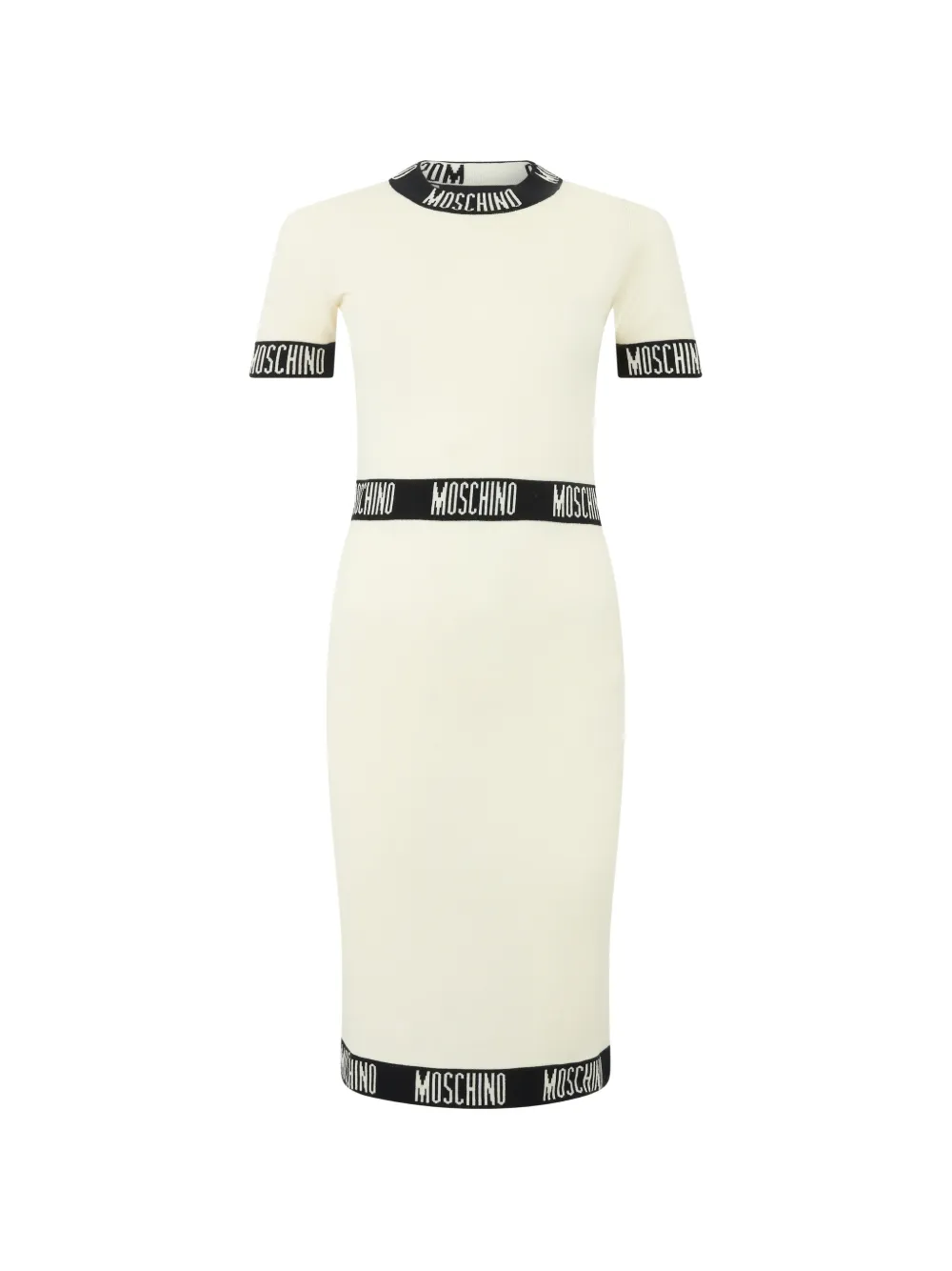 Moschino logo-trim Virgin Wool Midi Dress | Neutrals | FARFETCH