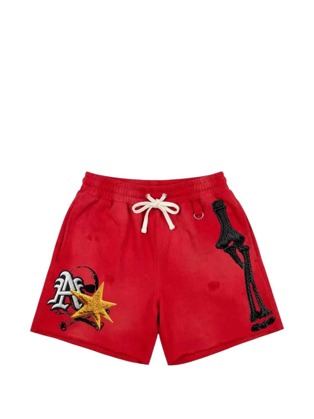 ALL HUMAN Embroidered Distressed Shorts | Red | FARFETCH