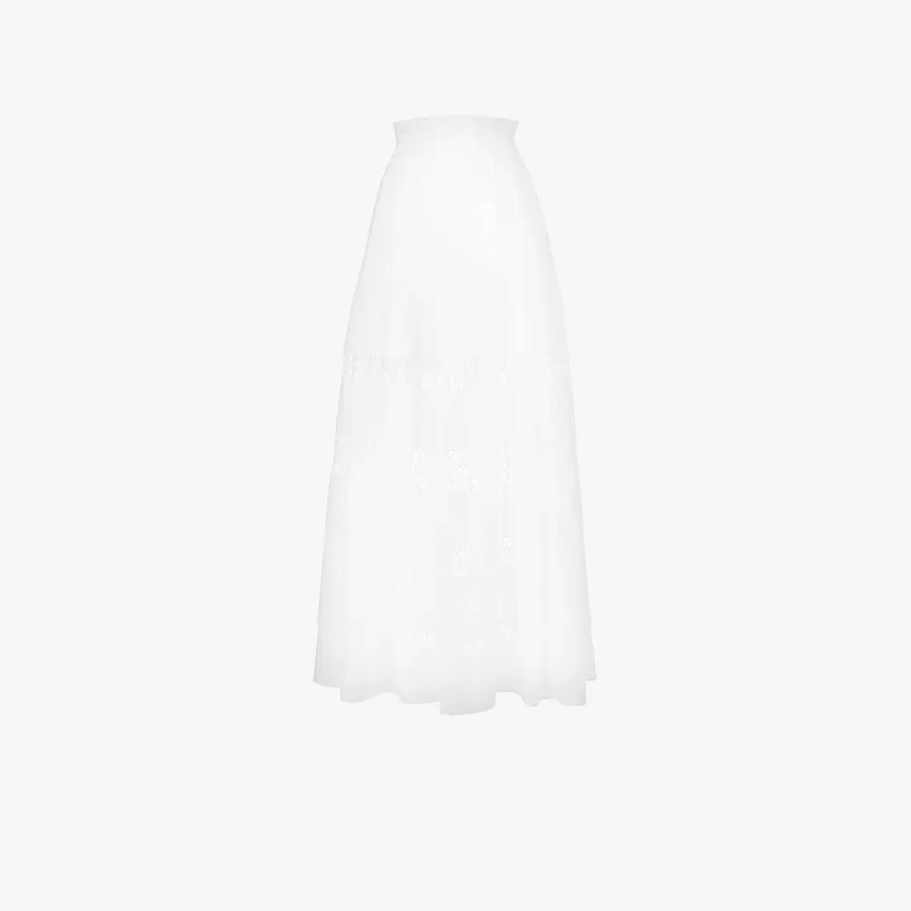 Alberta Ferretti lace embroidery pleated skirt | Browns