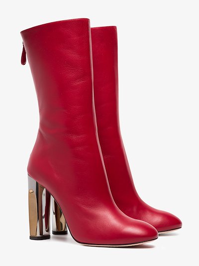 Alexander McQueen red sculpted heel 105 leather boots | Browns